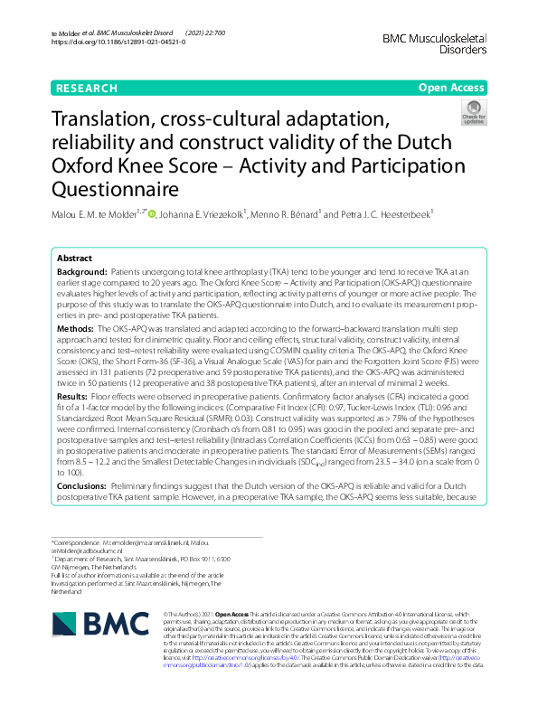 Pdf Translation Cross Cultural Adaptation Reliability And Validity Of The Turkish Version Of