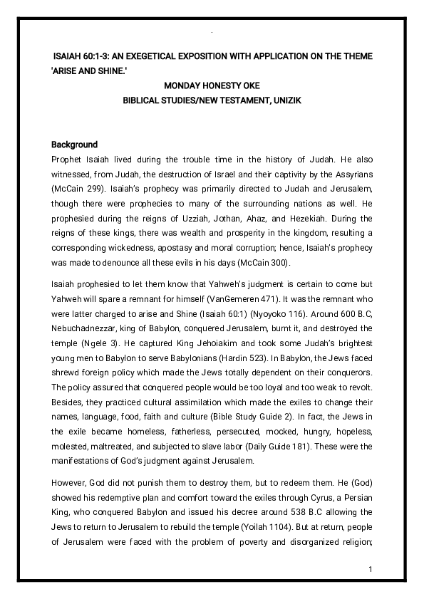 (PDF) ISAIAH 60:1-3: AN EXEGETICAL EXPOSITION WITH APPLICATION ON THE THEME