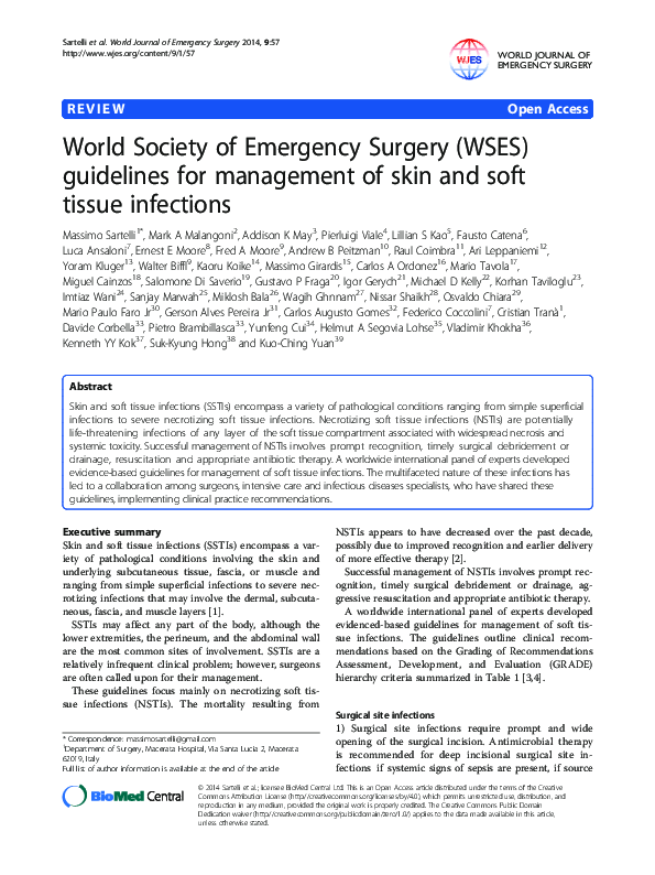 (PDF) World Society of Emergency Surgery (WSES) guidelines for management of skin and soft ...