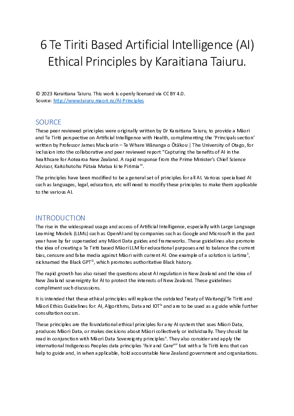 (PDF) 6 Te Tiriti Based Artificial Intelligence (AI) Ethical Principles ...