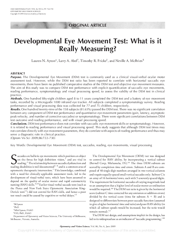(PDF) Developmental Eye Movement Test: What is it Really Measuring?