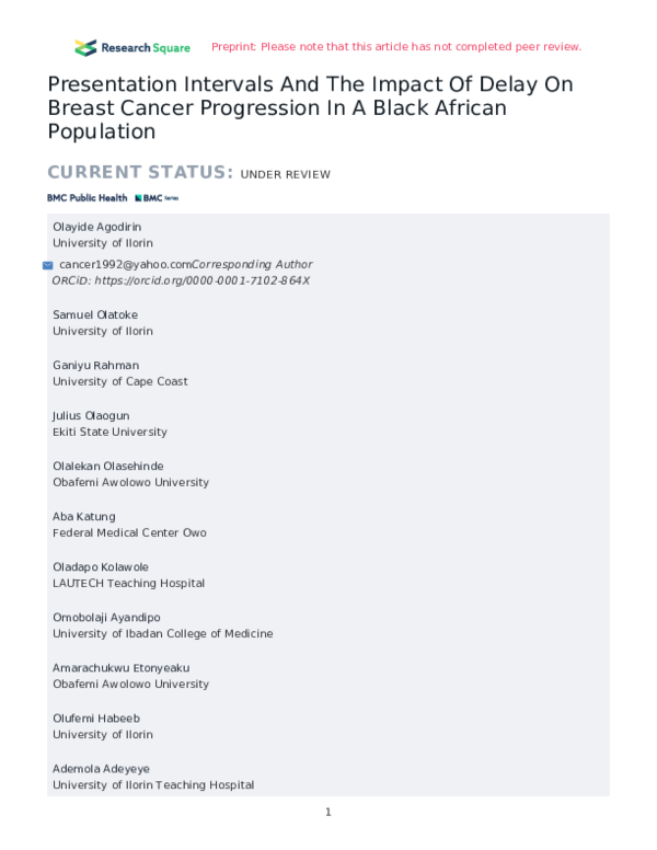 (PDF) Presentation Intervals And The Impact Of Delay On Breast Cancer ...