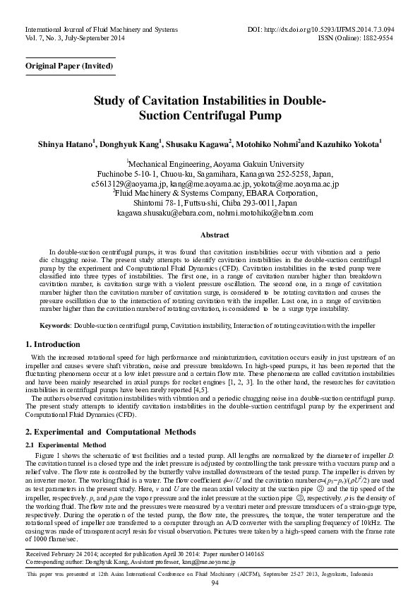 (PDF) Study of Cavitation Instabilities in Double-Suction Centrifugal Pump | Motohiko Nohmi ...