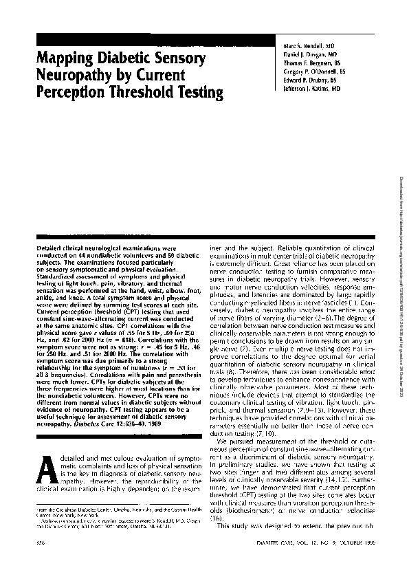 (PDF) Mapping Diabetic Sensory Neuropathy by Current Perception ...