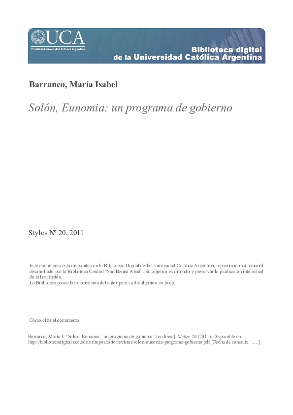 (PDF) Solón, Eunomia, un programa de gobierno
