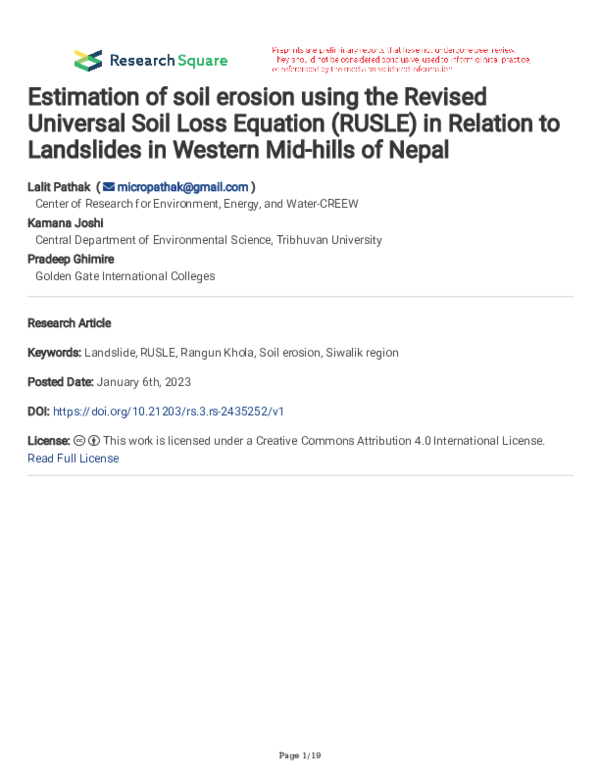 (PDF) Estimation of soil erosion using the Revised Universal Soil Loss ...