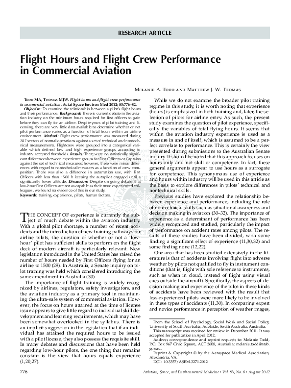 (PDF) Flight Hours and Flight Crew Performance in Commercial Aviation