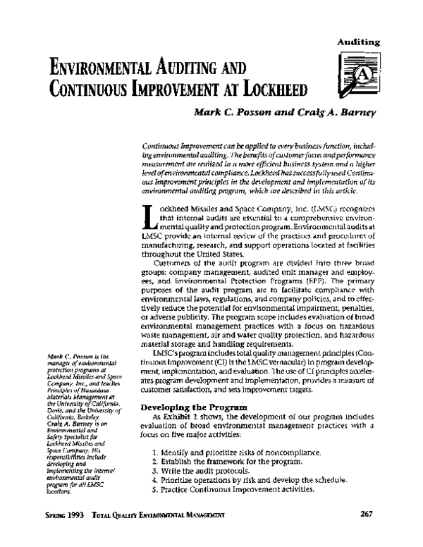 (PDF) Environmental auditing and continuous improvement at lockheed | mark posson - Academia.edu