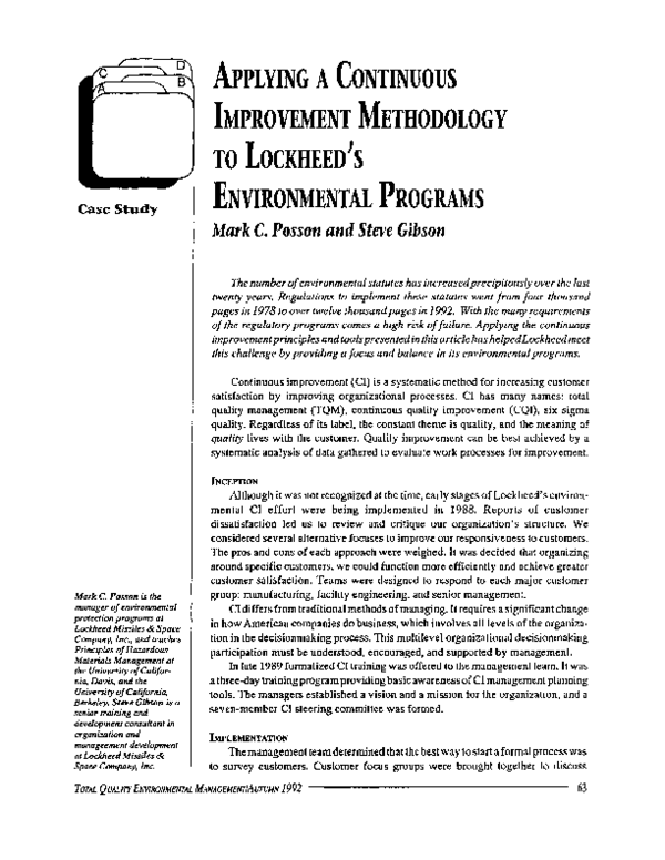 (PDF) Applying a continuous improvement methodology to lockheed's ...