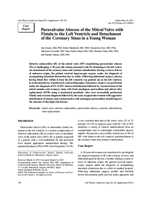 (PDF) Paravalvular Abscess of the Mitral Valve with Fistula to the Left ...