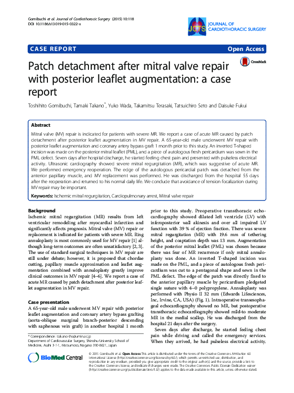 (PDF) Patch detachment after mitral valve repair with posterior leaflet ...