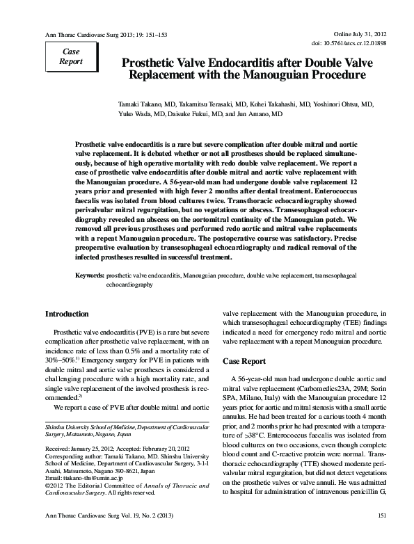 (PDF) Prosthetic Valve Endocarditis after Double Valve Replacement with ...