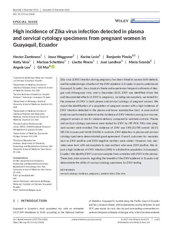 (PDF) High incidence of Zika virus infection detected in plasma and ...