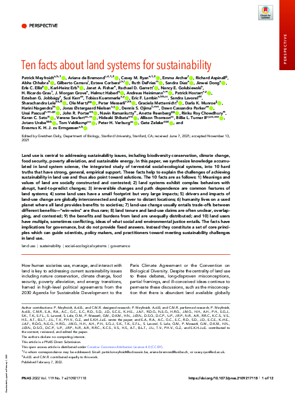 (PDF) Ten facts about land systems for sustainability | Dennis Ojima ...