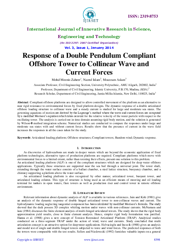 (PDF) Response of a Double Pendulum CompliantOffshore Tower to ...