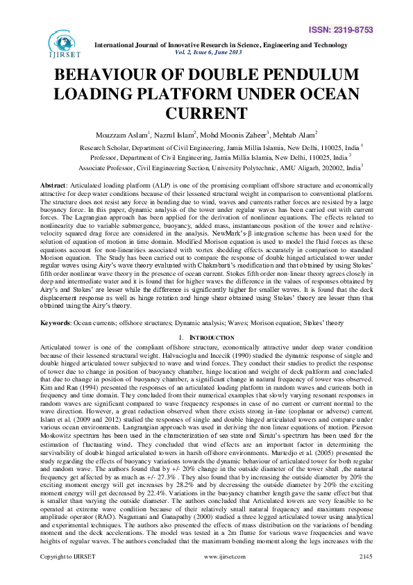 (PDF) Behaviour of Double Pendulum Loading Platform Under Ocean Current