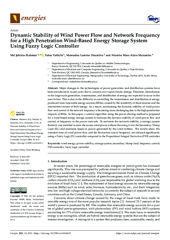 (PDF) Dynamic Stability of Wind Power Flow and Network Frequency for a High Penetration Wind ...