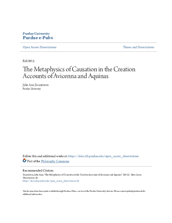 Pdf The Metaphysics Of Causation In The Creation Accounts Of Avicenna And Aquinas