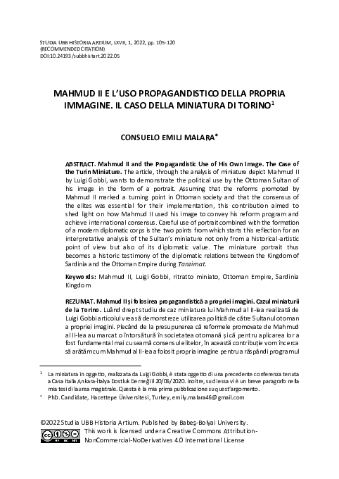 (PDF) Mahmud II e l'uso propagandistico della propria immagine. Il caso della miniatura di Torino