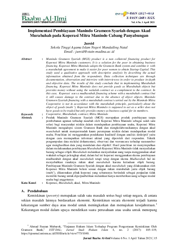 (PDF) Implementasi Pembiayaan Manindo Grameen Syariah dengan Akad ...