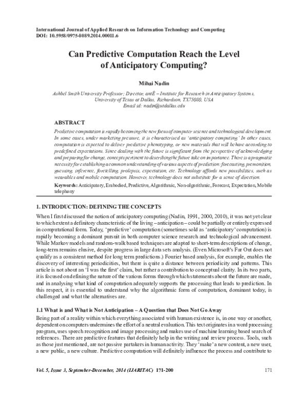 Pdf Can Predictive Computation Reach The Level Of Anticipatory Computing 7475