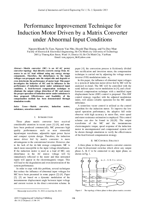 (PDF) Performance Improvement Technique for Induction Motor Driven by a ...