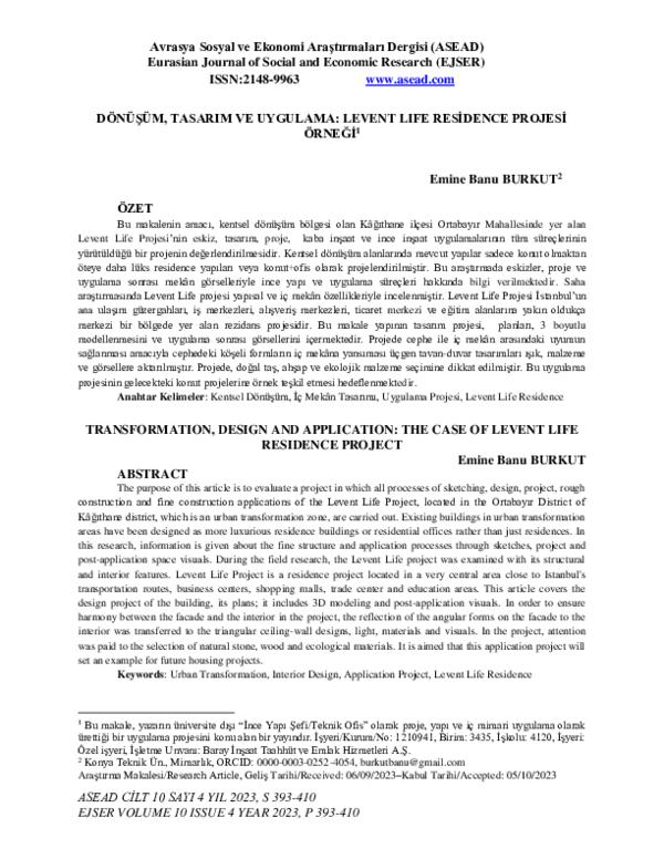 (PDF) Dönüşüm, Tasarım ve Uygulama: Levent Life Projesi Örneği