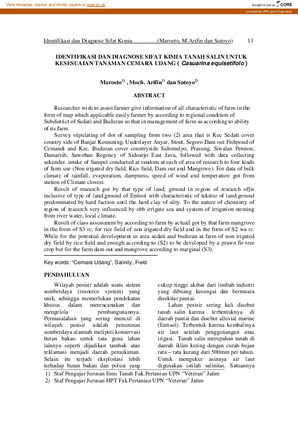 (PDF) IDENTIFIKASI DAN DIAGNOSE SIFAT KIMIA TANAH SALIN UNTUK ...