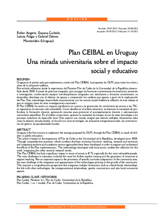(PDF) Plan CEIBAL en Uruguay. Una mirada universitaria sobre el impacto social y educativo