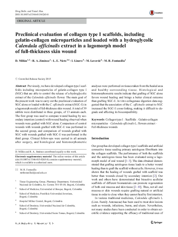 (PDF) Preclinical evaluation of collagen type I scaffolds, including ...