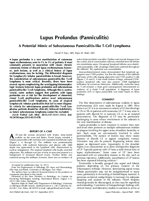 (PDF) Lupus Profundus (Panniculitis): A Potential Mimic of Subcutaneous ...