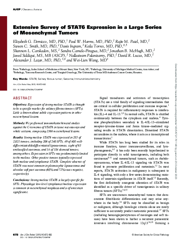 (PDF) Extensive Survey of STAT6 Expression in a Large Series of ...