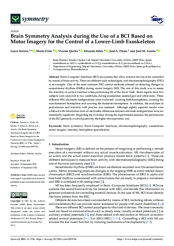 (PDF) Brain Symmetry Analysis during the Use of a BCI Based on Motor ...