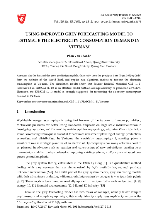 (PDF) Using Improved Grey Forecasting Model to Estimate the Electricity Consumption Demand in ...