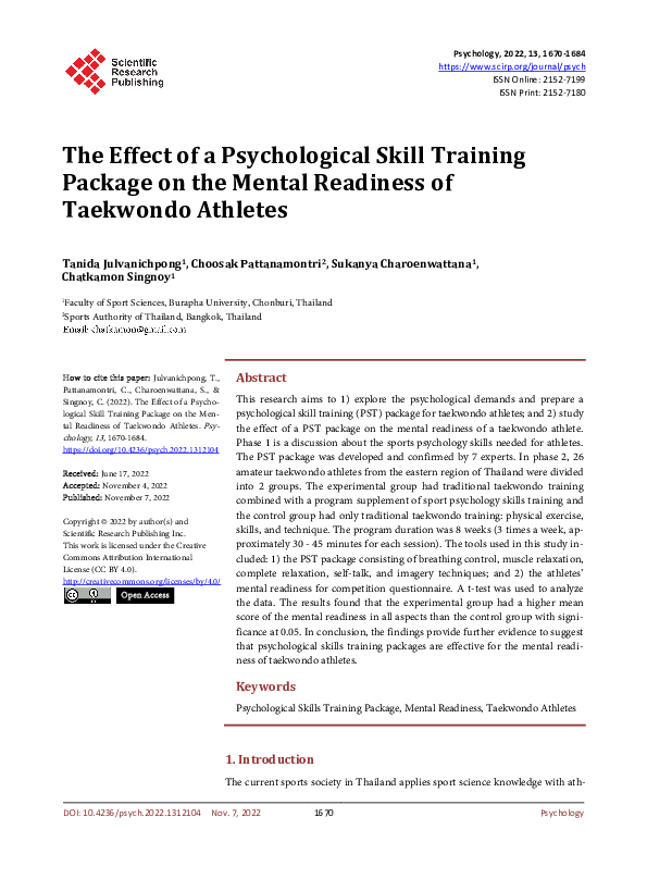 (PDF) The Effect of a Psychological Skill Training Package on the ...