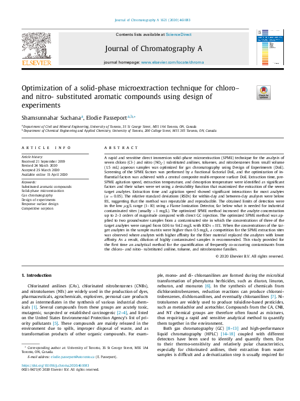 (PDF) Optimization of a solid-phase microextraction technique for chloro‑ and nitro- substituted ...