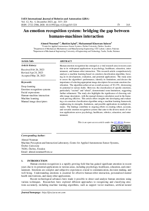 (PDF) An emotion recognition system: bridging the gap between humans-machines interaction
