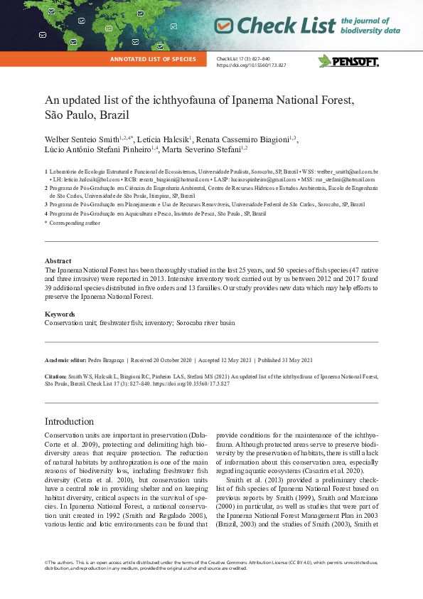 (PDF) An updated list of the ichthyofauna of Ipanema National Forest ...