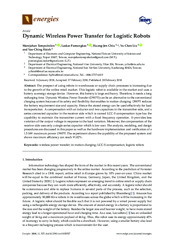 (PDF) Dynamic Wireless Power Transfer for Logistic Robots