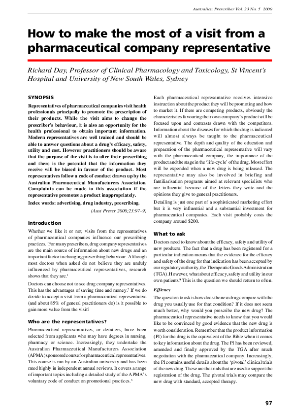(PDF) How to make the most of a visit from a pharmaceutical company ...
