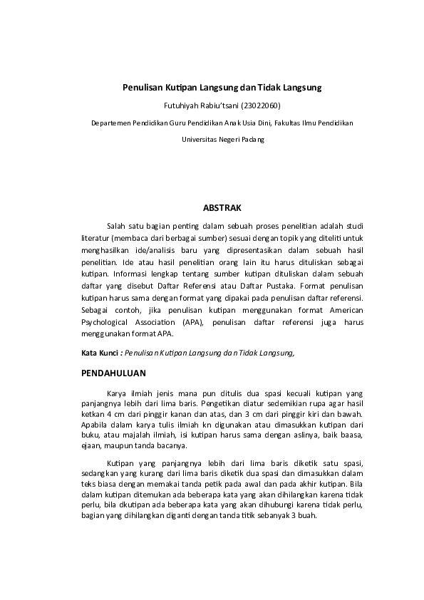 (DOC) Penulisan Kutipan Langsung dan Tidak Langsung