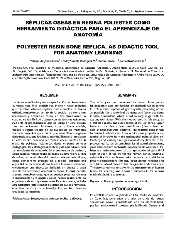 (PDF) Polyester Resin Bone Replica, as Didactic Tool for Anatomy Learning