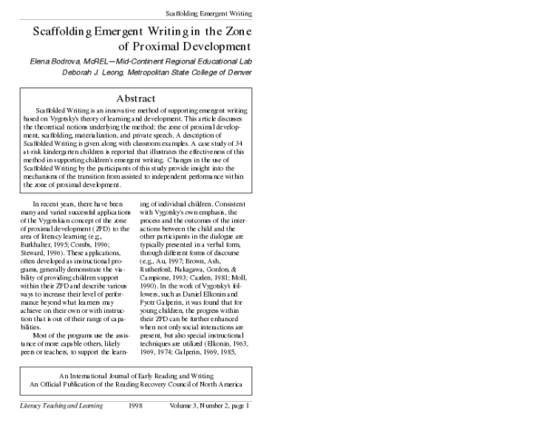 (PDF) Scaffolding Emergent Writing in the Zone of Proximal Development