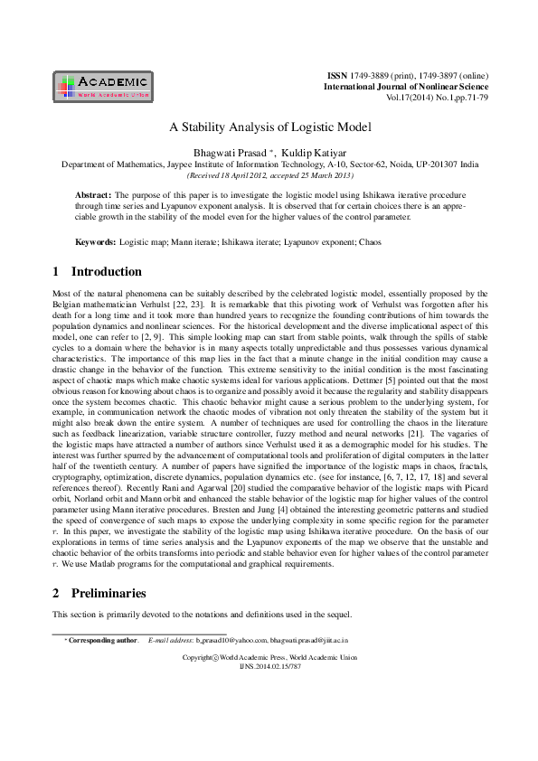 (PDF) A Stability Analysis of Logistic Model
