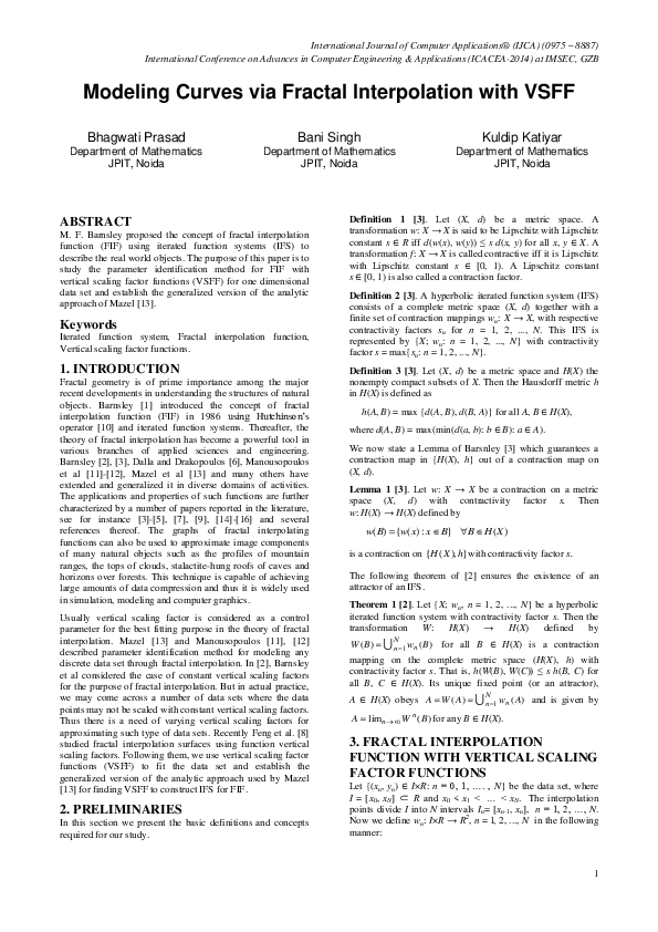 (PDF) Modeling Curves via Fractal Interpolation with VSFF