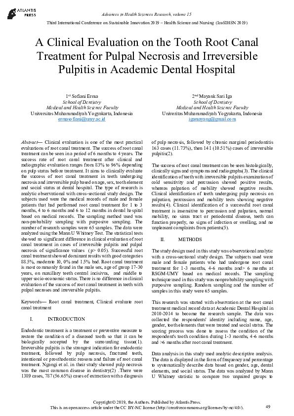 (PDF) A Clinical Evaluation on the Tooth Root Canal Treatment for ...