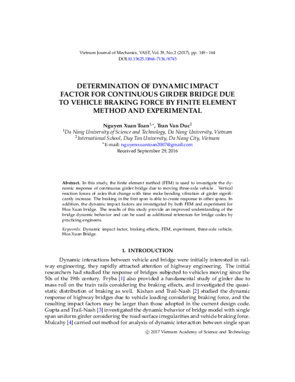 (PDF) Determination of dynamic impact factor for continuous girder bridge due to vehicle braking ...