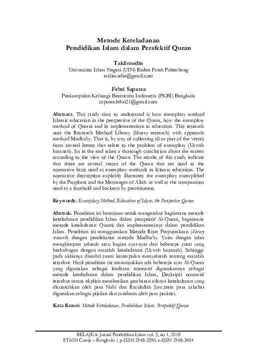 (PDF) Metode Keteladanan Pendidikan Islam dalam Persfektif Quran ...