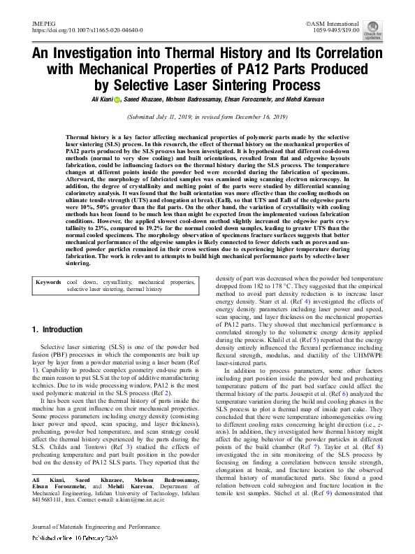 (PDF) An Investigation into Thermal History and Its Correlation with Mechanical Properties of ...