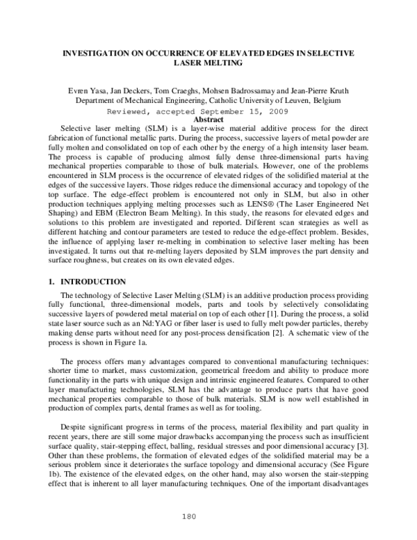 Pdf Investigation On Occurrence Of Elevated Edges In Selective Laser Melting